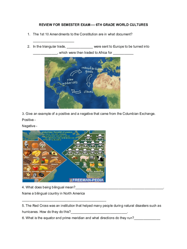 Fillable Online review for semester exam---- 6th grade world cultures ...