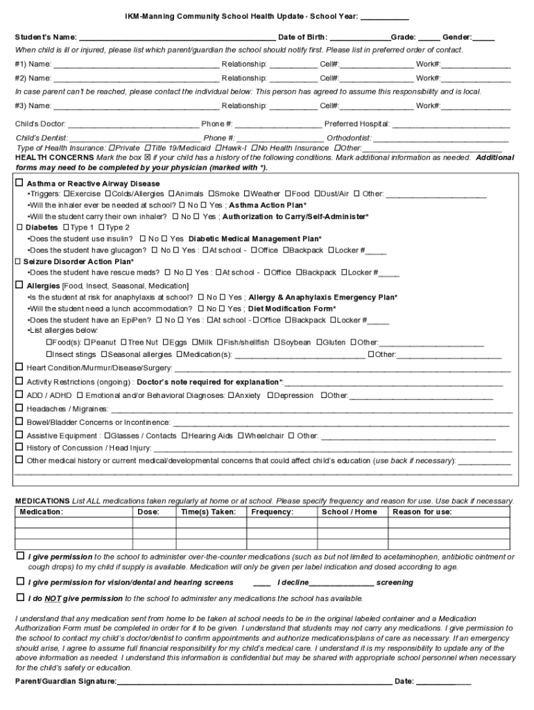 Fillable Online IKMM Health Update Form.pdf - IKM-Manning CSD Fax Email ...