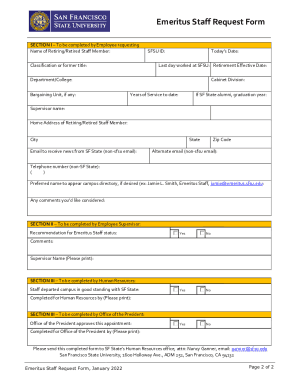Fillable Online Emeritus Staff Request Form Fax Email Print - pdfFiller