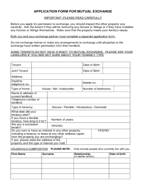 Fillable Online APPLICATION FORM FOR MUTUAL EXCHANGE - Harrow Fax Email ...