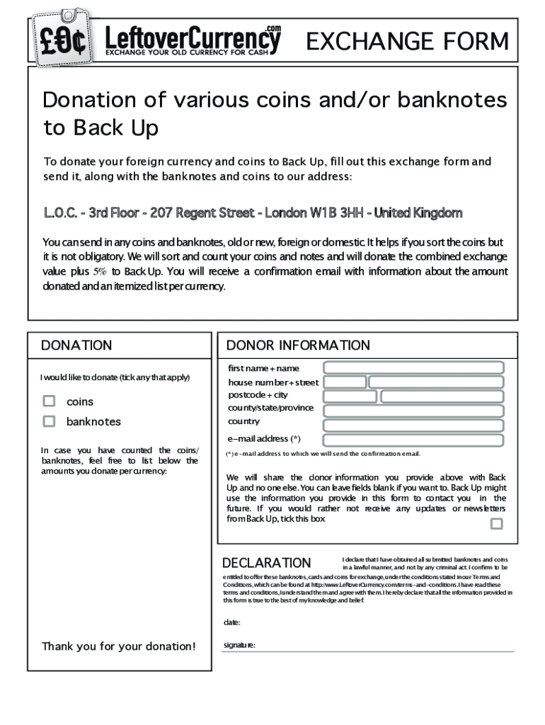 Fillable Online Foreign Currency and Coin Exchange - Foreign Currency ...