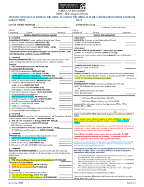 Fillable Online 2020 2021 Degree Sheets Bachelor of Science in Business Education ... Fax Email ...