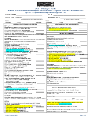 Fillable Online 2020 2021 Degree Sheets Bachelor of Science in ...