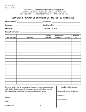 Fillable Online Oklahoma Department of Transportation Materials Division Fax Email Print - pdfFiller