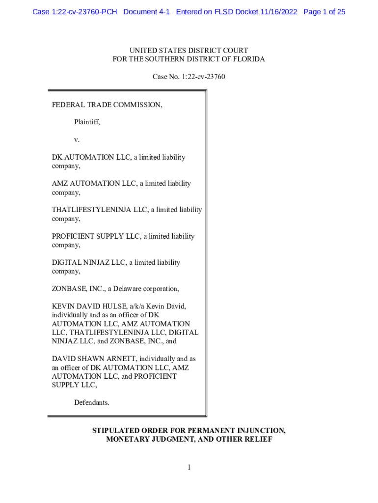 Fillable Online Stipulated Order for Permanent Injunction, Monetary Judgment, and ... Fax Email ...