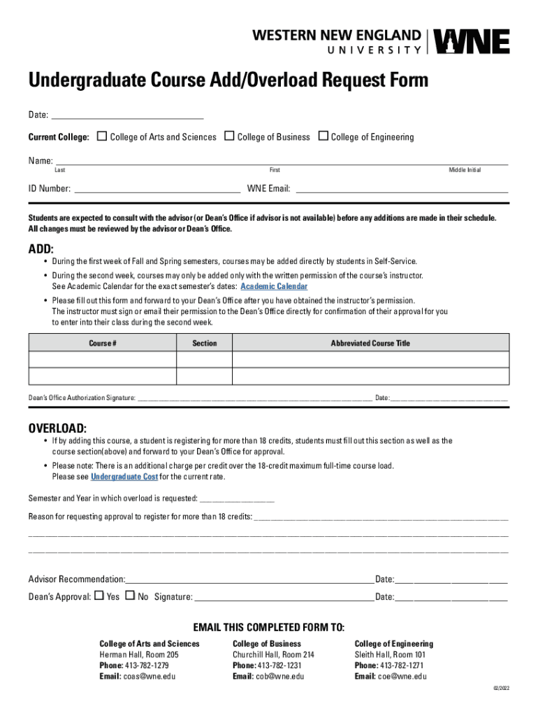 Fillable Online www1 wne www1.wne.eduUG---Add---Overload-Form-002Undergraduate Course Add ...