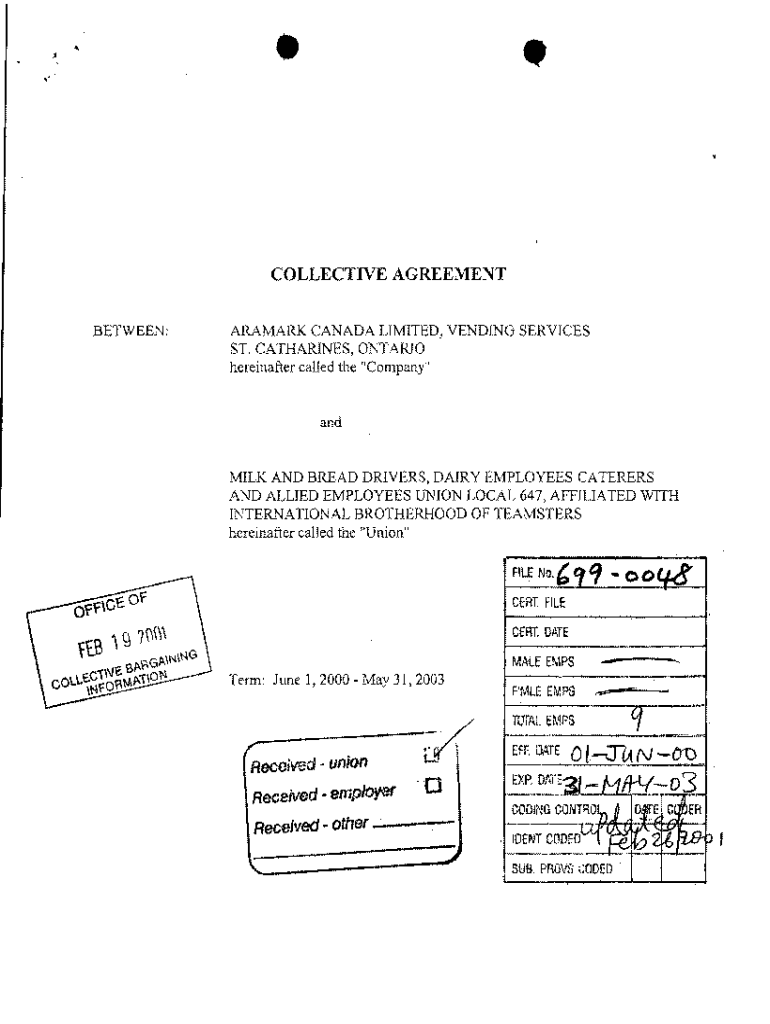 Fillable Online COLLECTIVE AGREEMENT between ARAMARK Canada Ltd. at ST JOHN's ... Fax Email ...