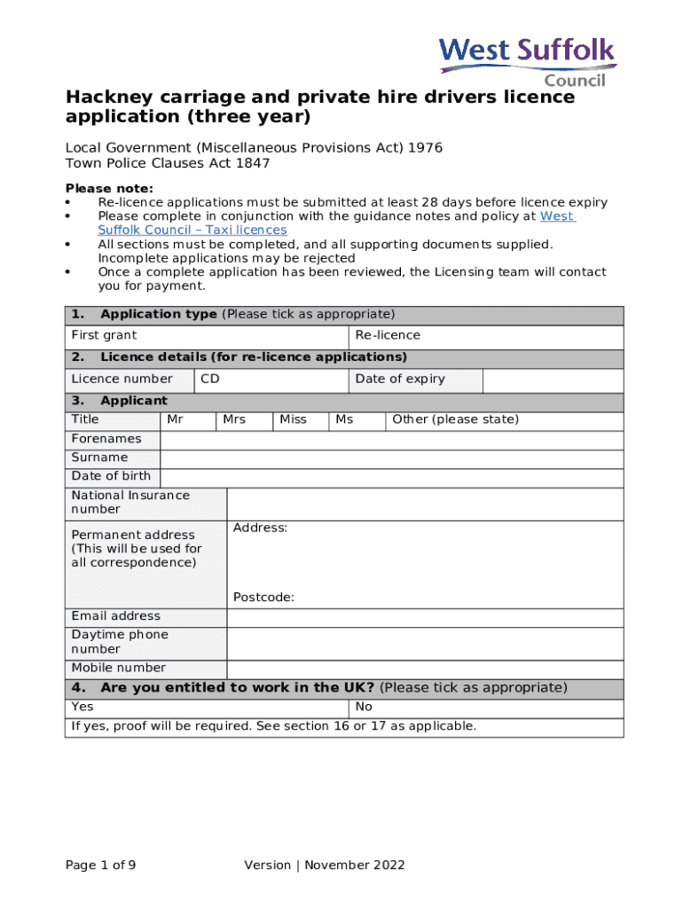 Private Hire and Hackney Carriage s and Guidance Doc Template | pdfFiller