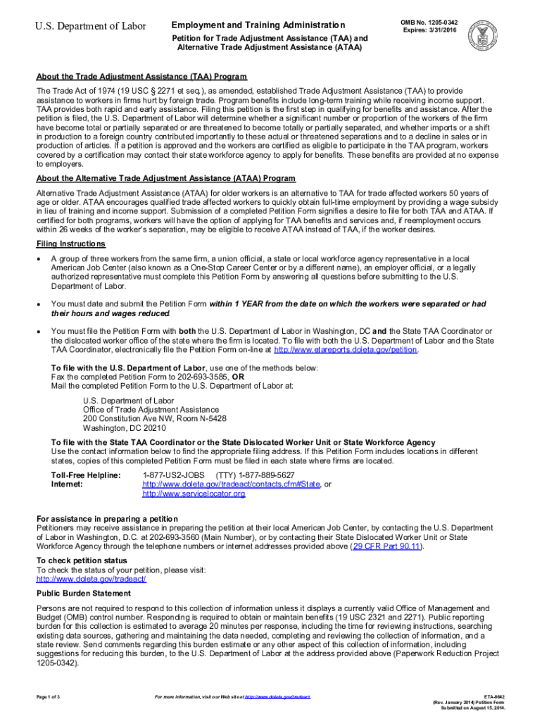 Fillable Online Fillable Online U.S. Department of Labor OMB No. 12050342 ... - doleta ... Fax ...