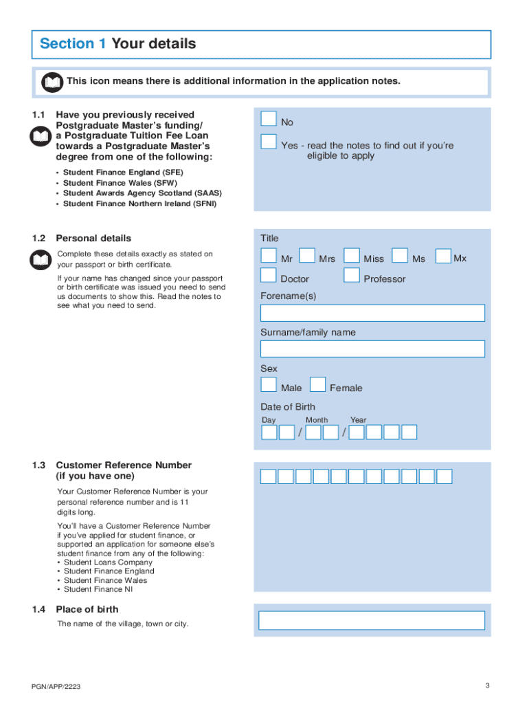 Fillable Online PGN - Postgraduate -Tuition fee loan - Application Form - 2022/23. PGN ...