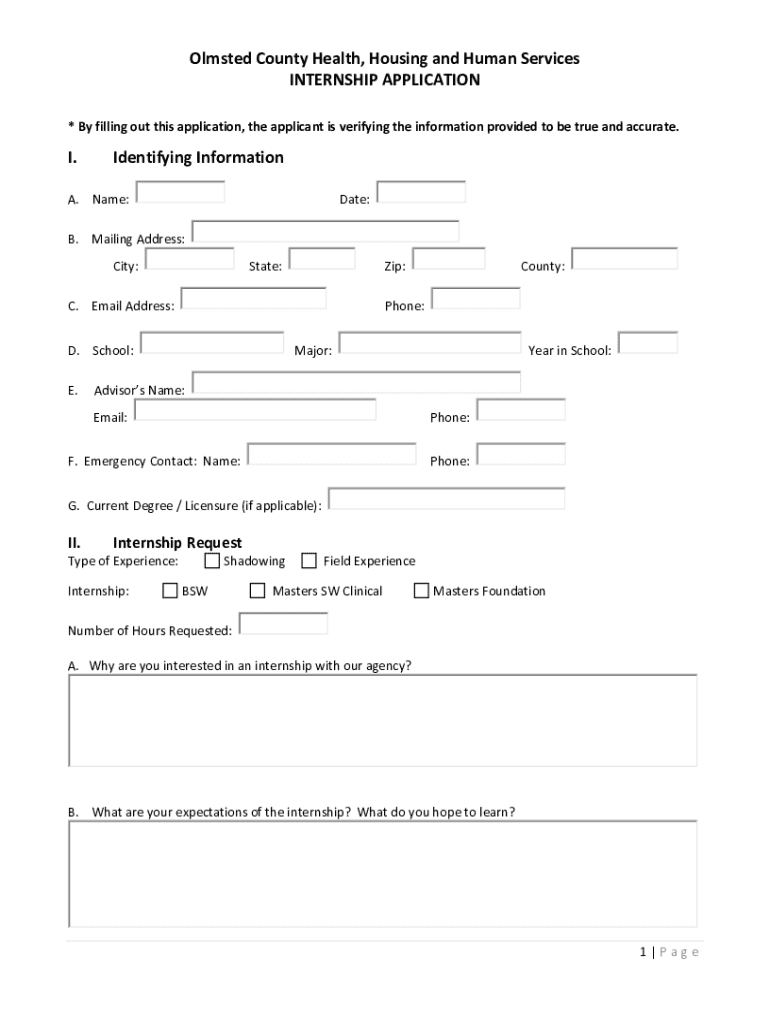 Fillable Online Fillable Olmsted County Health, Housing and Human Services INTERNSHIP Fax Email ...