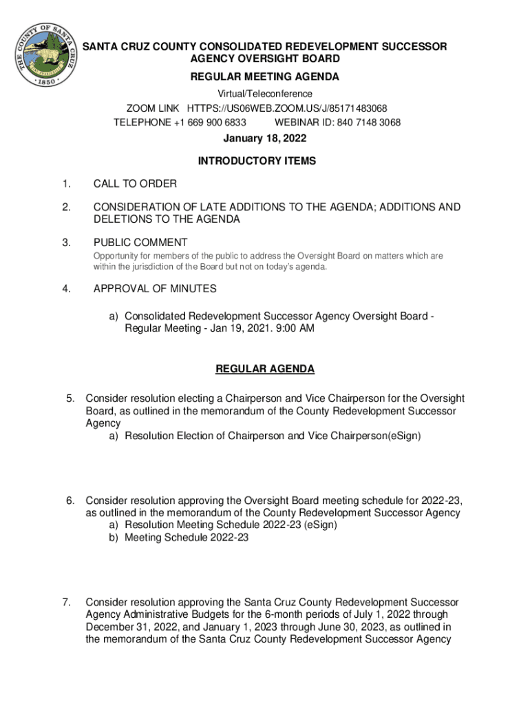 Fillable Online Redevelopment Successor Agency (RSA) - Santa Cruz ...