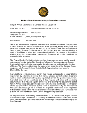 Fillable Online Fillable Online Notice of Intent to Award a Single ...