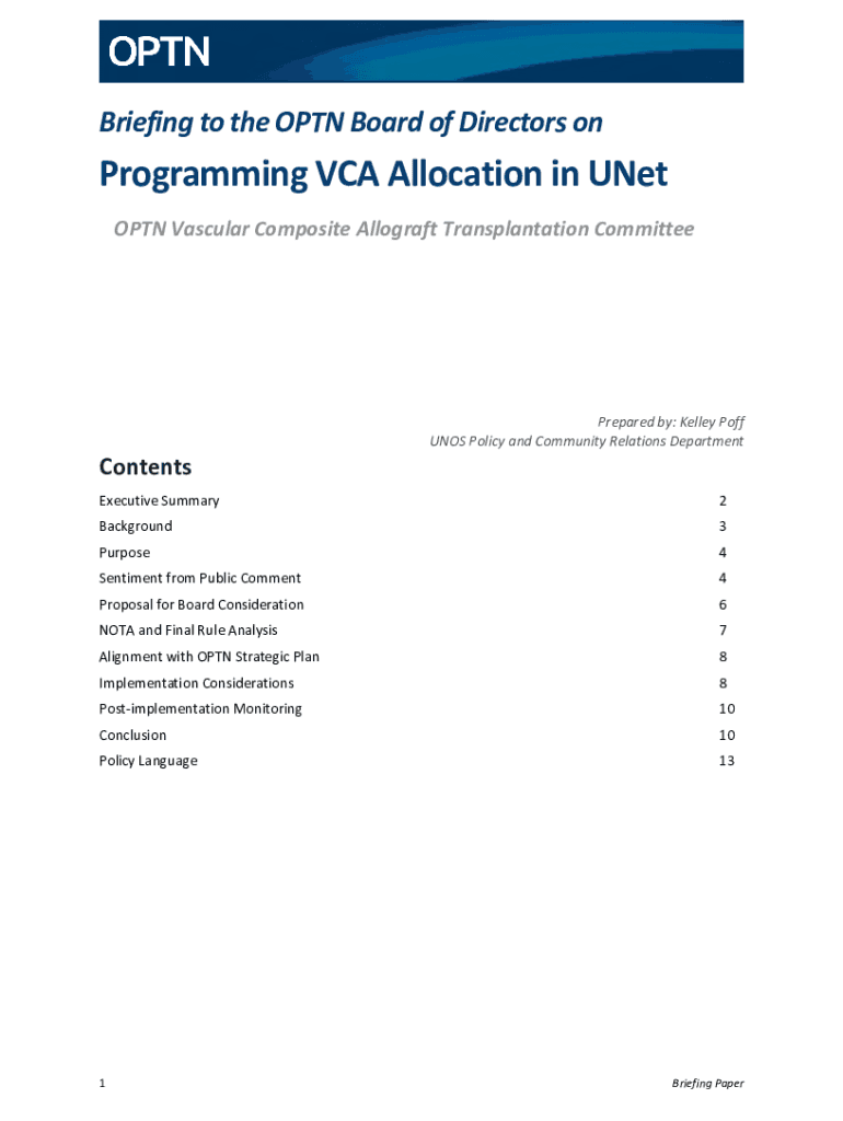 Fillable Online optn transplant hrsa Programming VCA Allocation in UNet ...