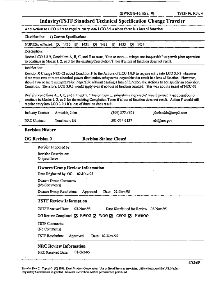 Fillable Online TSTF-16, R.4, "Add Action to LCO 3.8.9 to Require Entry ...
