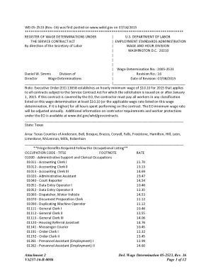 Fillable Online Attachment 2 DoL Wage Determination 05-2523, Rev. 16 ...