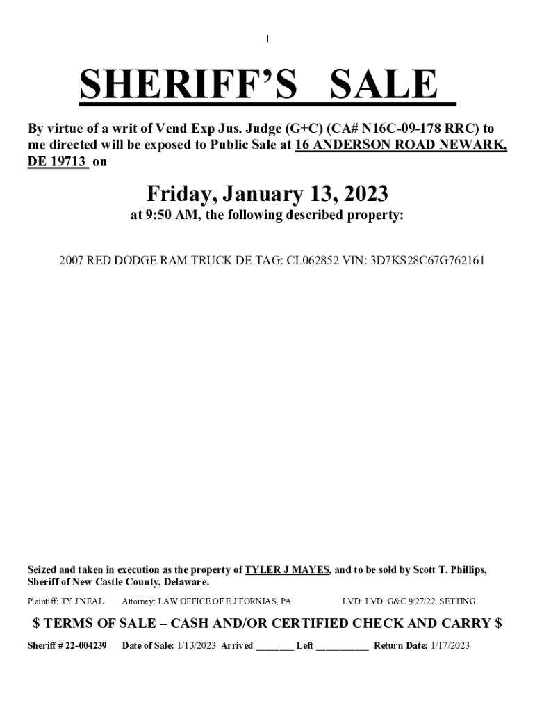 Fillable Online SHERIFF'S SALE. By virtue of a writ of Venditioni ...