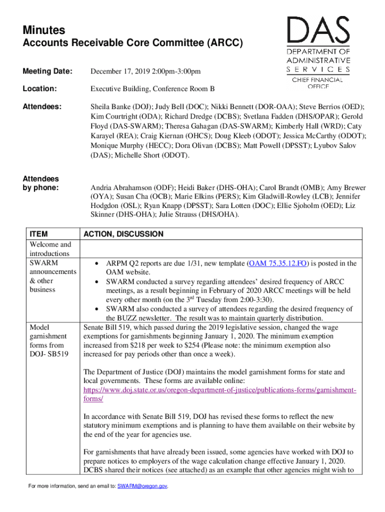 Fillable Online cms.oregon.govdasFinancialMinutes Accounts Receivable ...