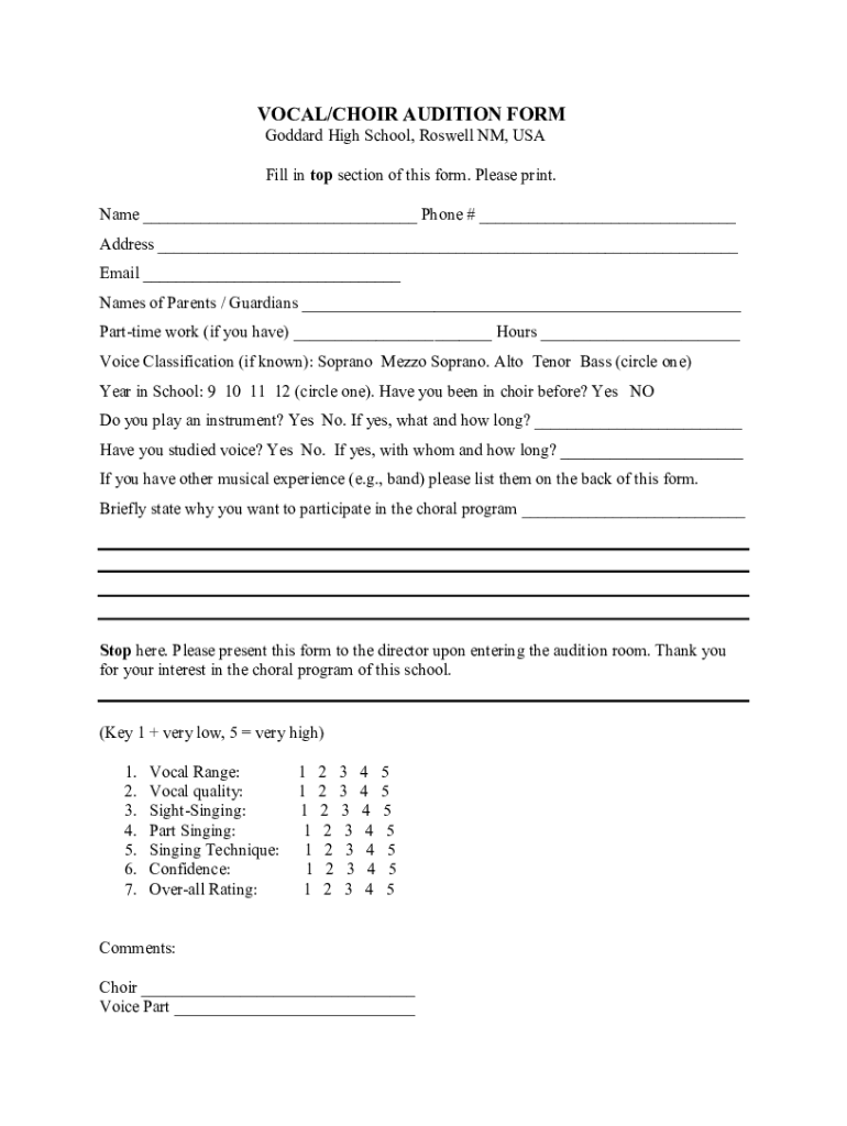 Fillable Online Choir Audition Form Template - Fill Out and Sign ... Fillable Online Choir Audition Form Template - Fill Out and Sign ...