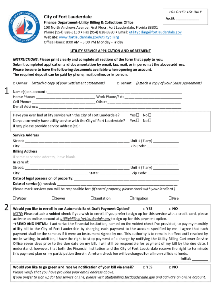 Fillable Online New Utility Service Application and Agreement - Fort ...
