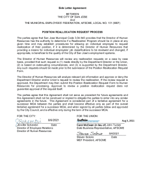 Fillable Online Side Letter Agreement BETWEEN THE CITY OF SAN JOSE And ...