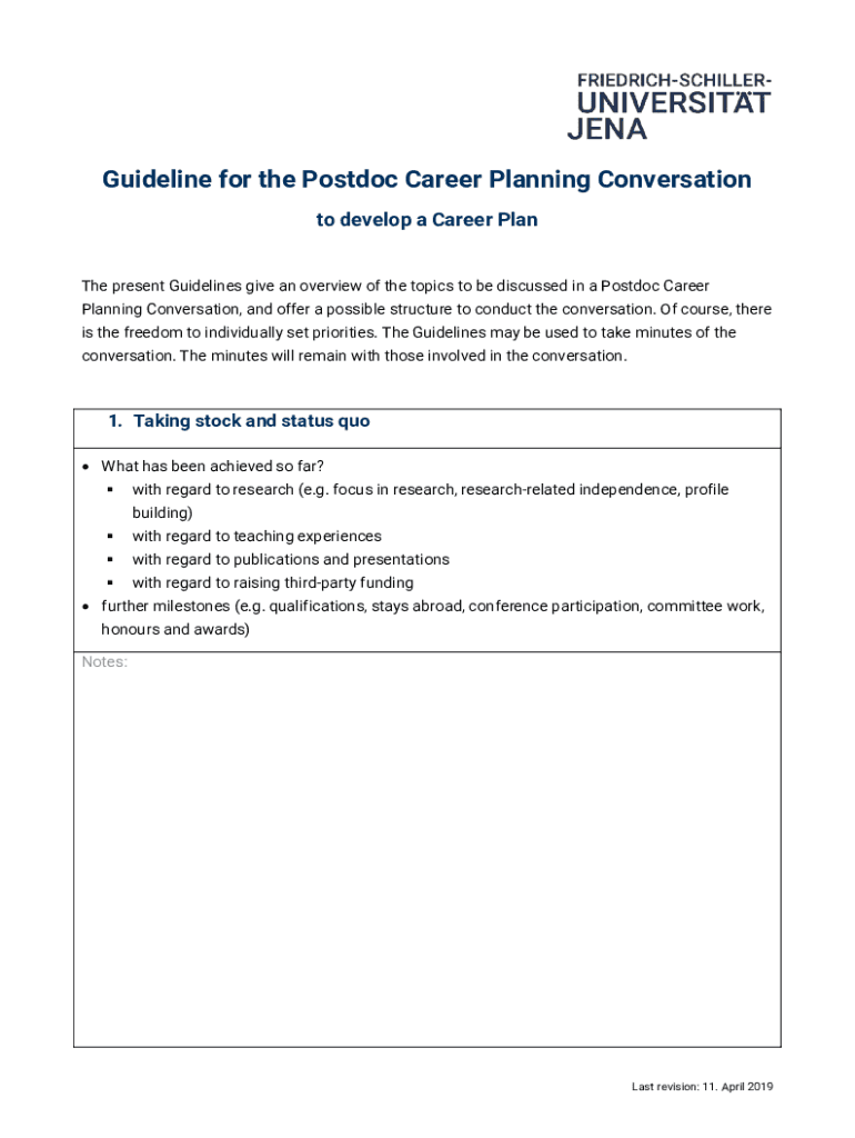 Fillable Online Guideline for the Postdoc Career Planning Conversation ...