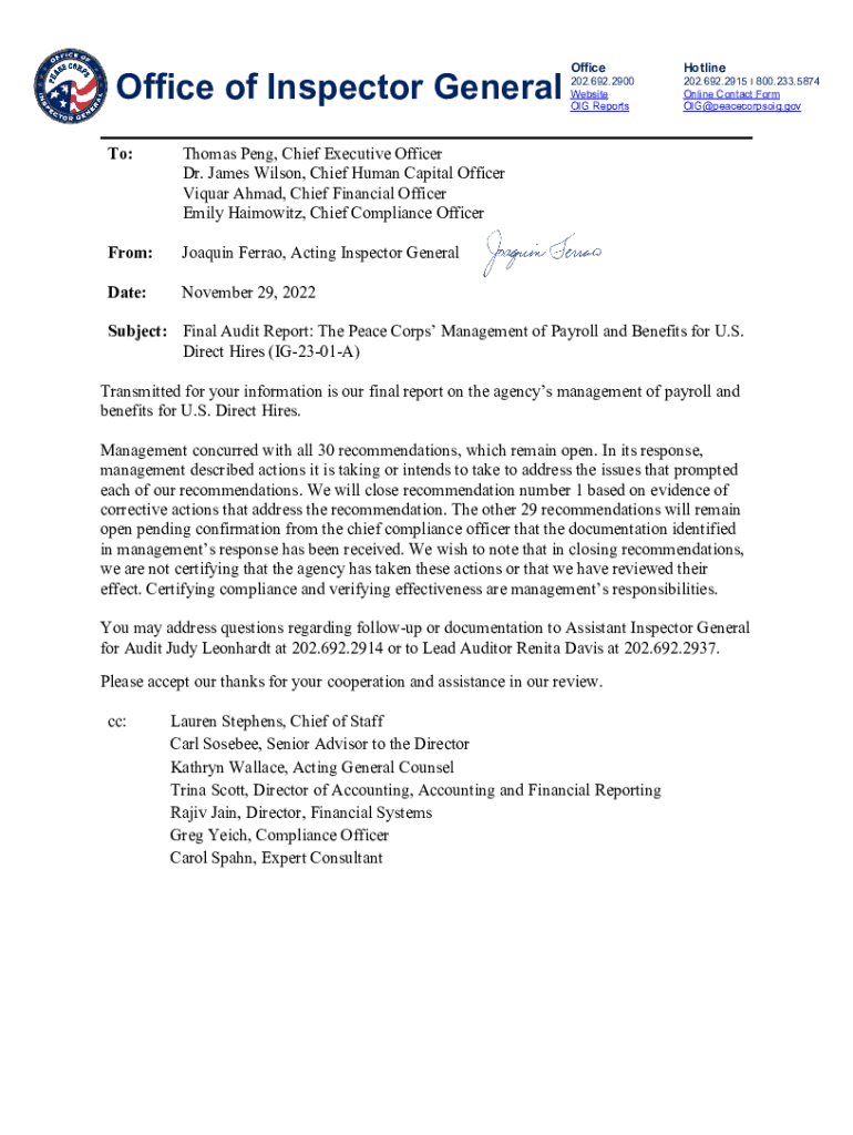 Fillable Online Statement by Peace Corps Chief Executive Officer Thomas ...