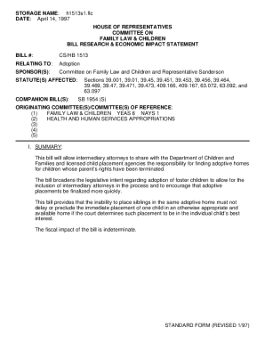 Fillable Online STANDARD FORM (REVISED 1/97) STORAGE NAME: h1513s1.flc ...