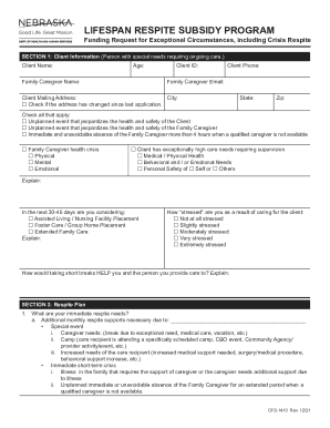 Fillable Online dhhs ne LIFESPAN RESPITE SUBSIDY PROGRAM Fax Email Print - pdfFiller
