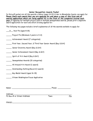 Fillable Online Awards: Senior Recognition Awards: Indiana University ...