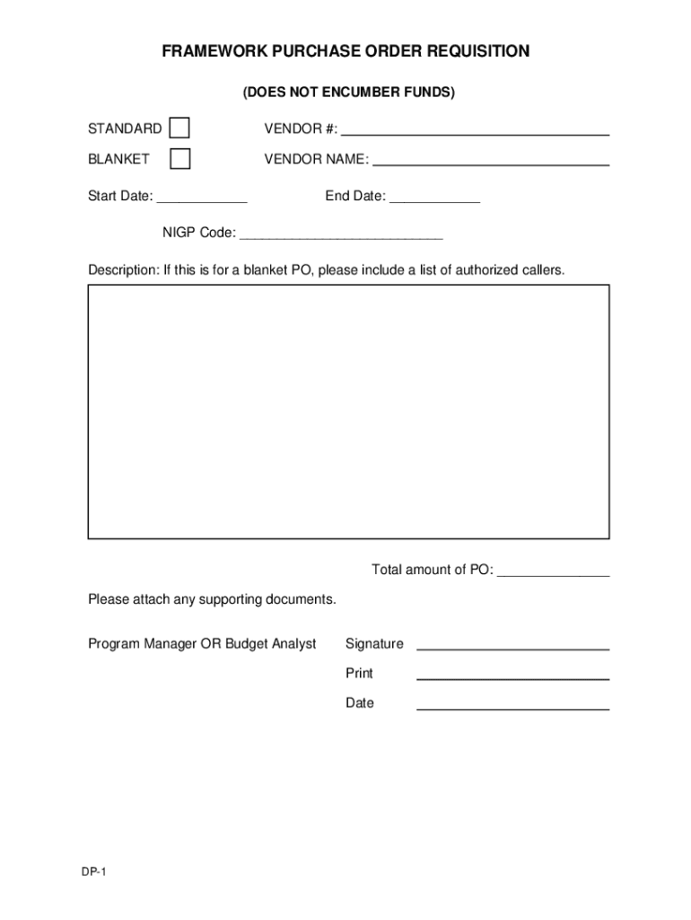 Fillable Online Form DP-1 "Framework Purchase Order Requisition ...