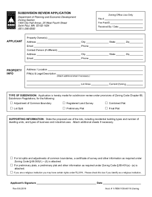 Fillable Online SUBDIVISION REVIEW APPLICATION Zoning Office Use Only ...