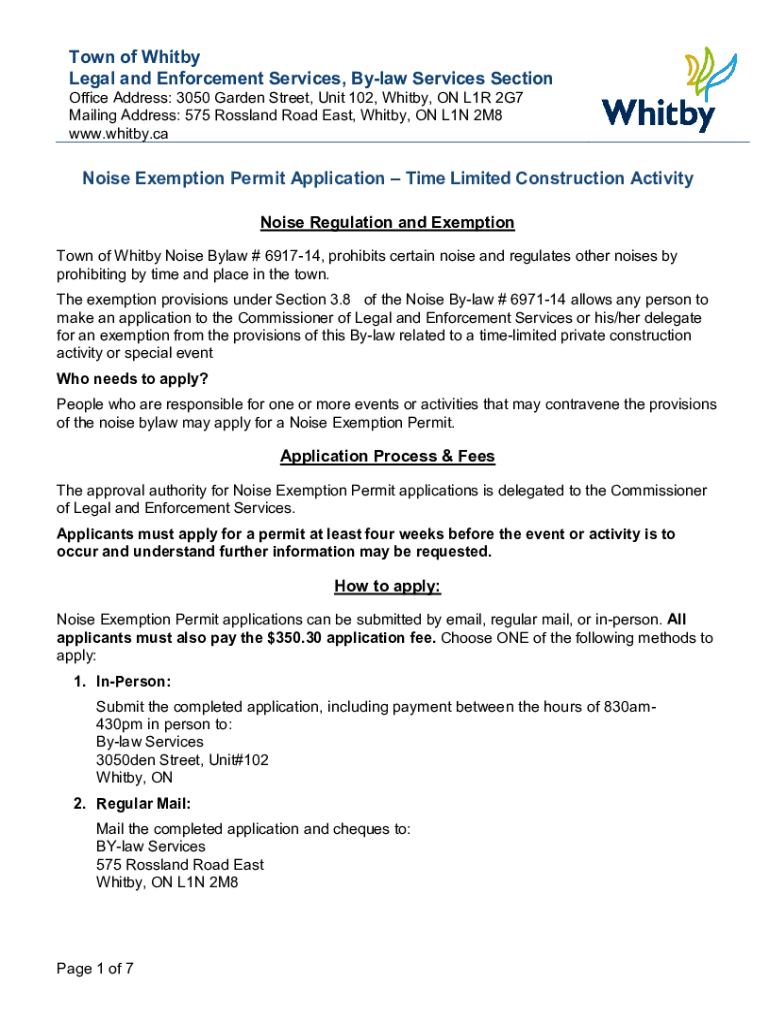 Fillable Online Noise Exemption Application-Construction Fax Email Print - pdfFiller