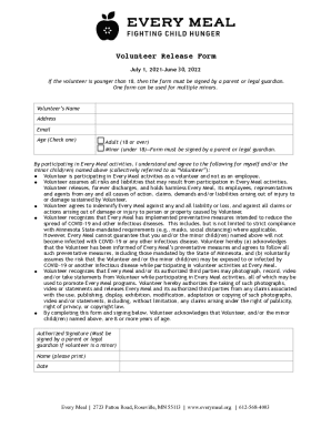 Fillable Online Volunteer Release and Waiver of Liability Form TemplateVolunteer Release and ...