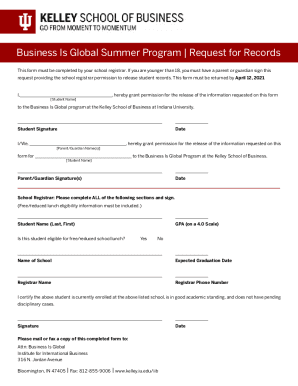 Fillable Online kelley iu BIG Summer Program Request for Records Form ...