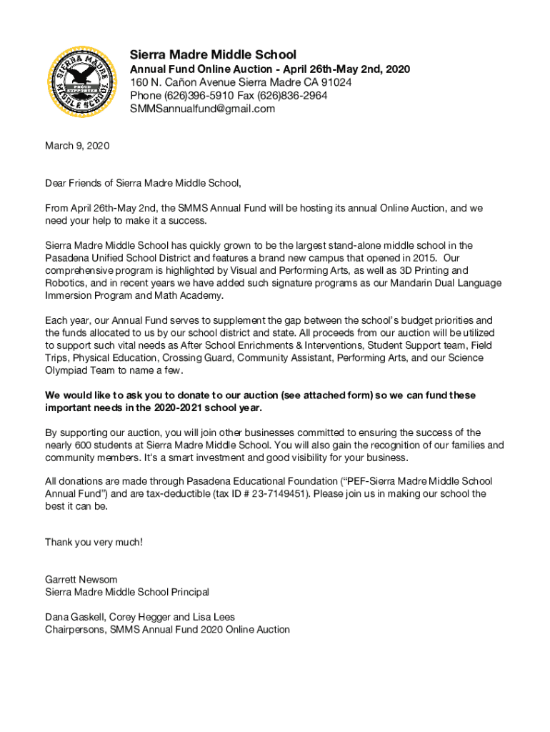 Fillable Online Sierra Madre Middle School / Homepage - Pasadena ...