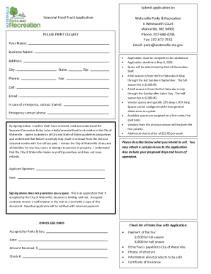 Fillable Online Seasonal Food Truck Application PLEASE PRINT CLEARLY Your ... Fax Email Print ...
