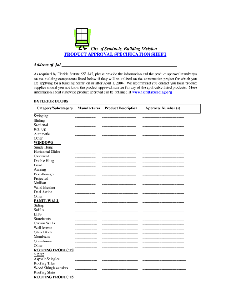 Fillable Online Product Approval Form - Seminole CountySeminole ...