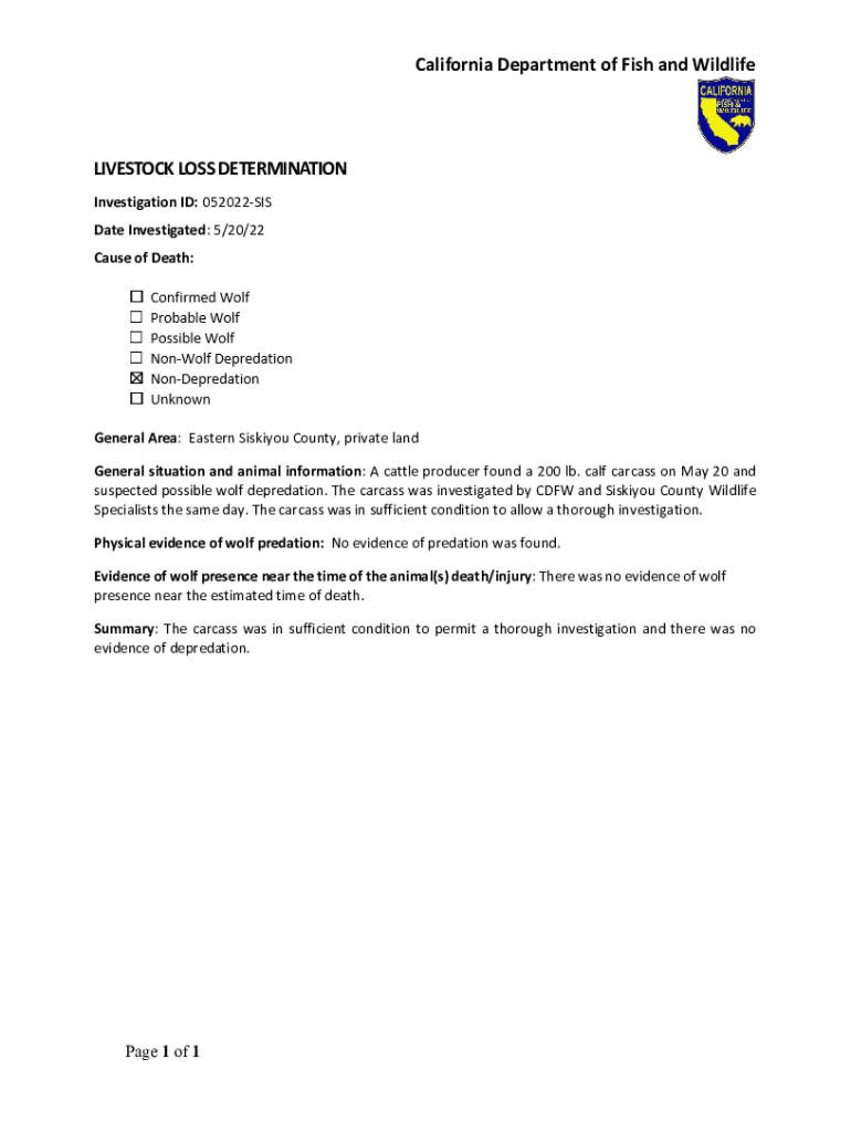 Fillable Online Depredation Determination Form 052022-SIS. Depredation ...