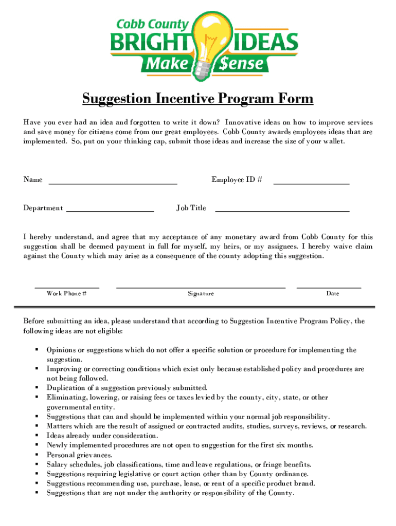 Fillable Online Suggestion Incentive Program Form Fax Email Print - pdfFiller