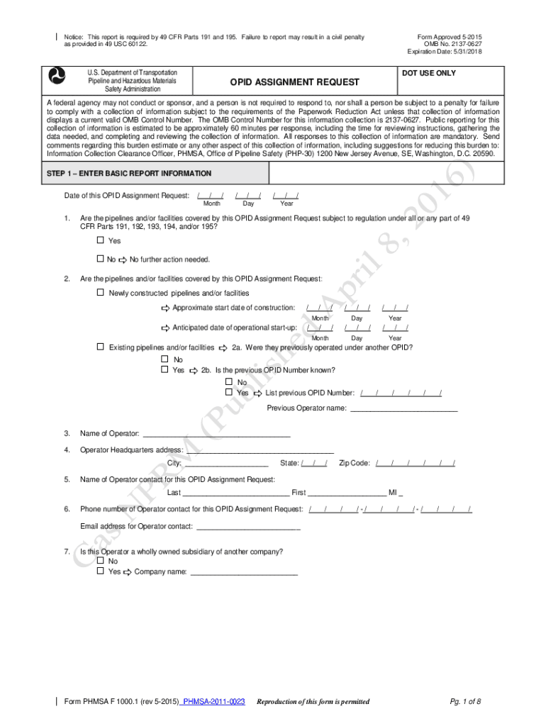 Fillable Online Form Approved OMB No. 2137-0627 Expiration Date ...