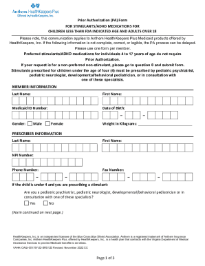 Fillable Online Prior Authorization (PA) Form FOR STIMULANTS/ADHD ...