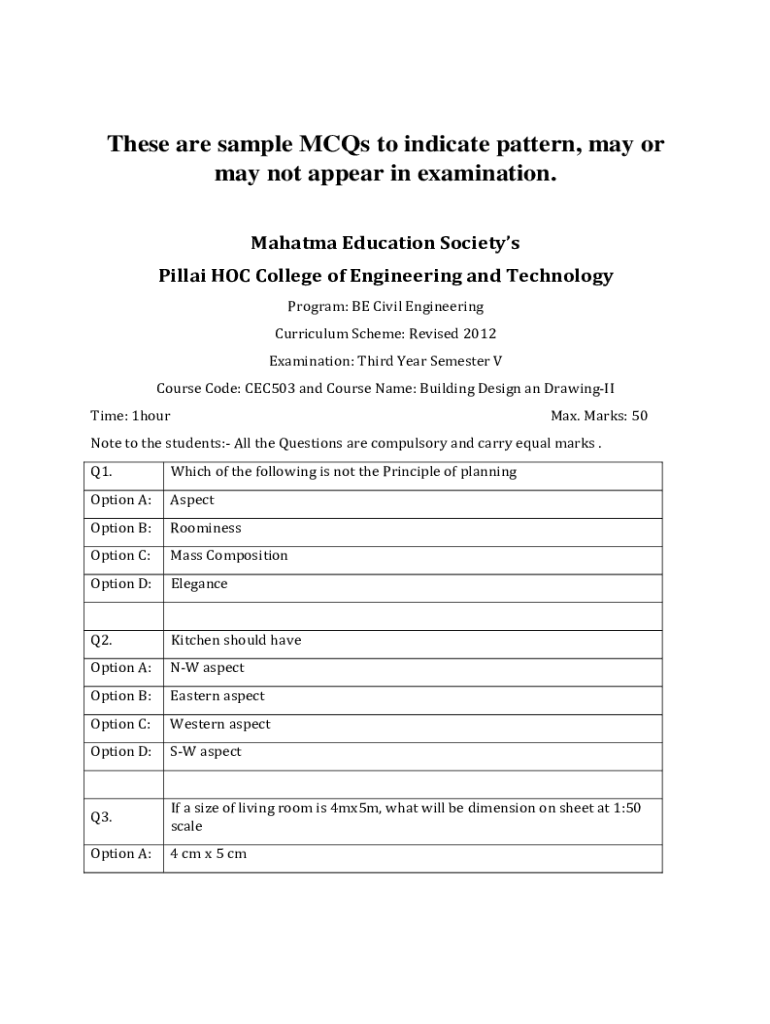 Fillable Online phcet ac These are sample MCQs to indicate pattern, may or ... - PHCET Fax Email ...