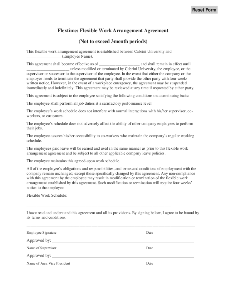 Fillable Online Flexible Work Arrangement - Agreement Form - HR Cornell ...