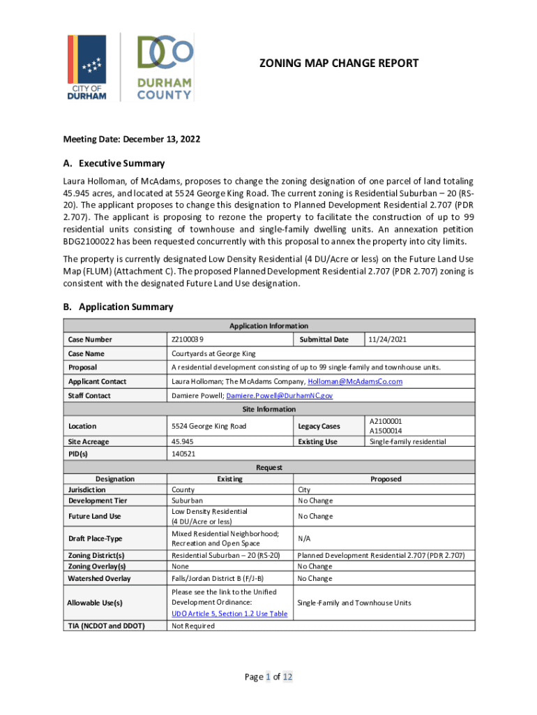 Fillable Online ZONING MAP CHANGE REPORT - Durham, NC Fax Email Print ...