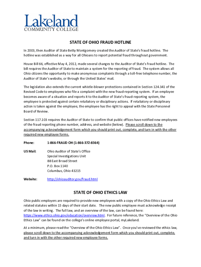 Fillable Online Auditor of State Fraud Form (PDF) Fax Email Print ...