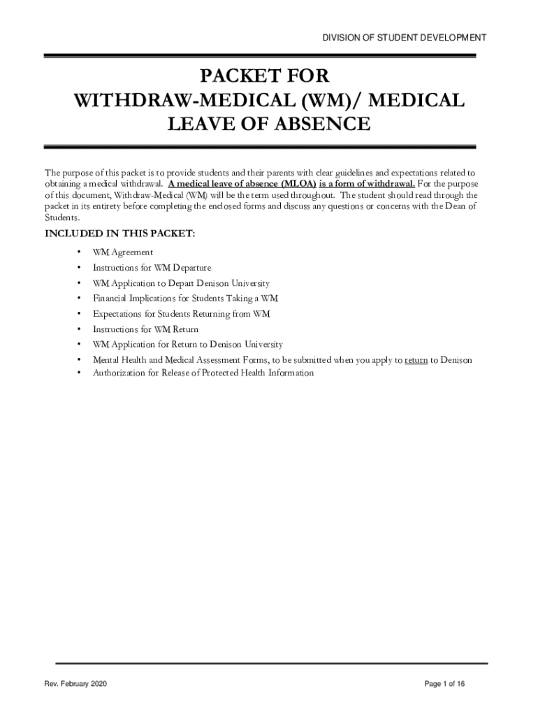 Fillable Online packet for withdraw-medical (wm)/ medical leave of ...