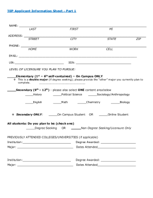 Fillable Online TEP Applicant Information SheetPart 1 Fax Email Print ...