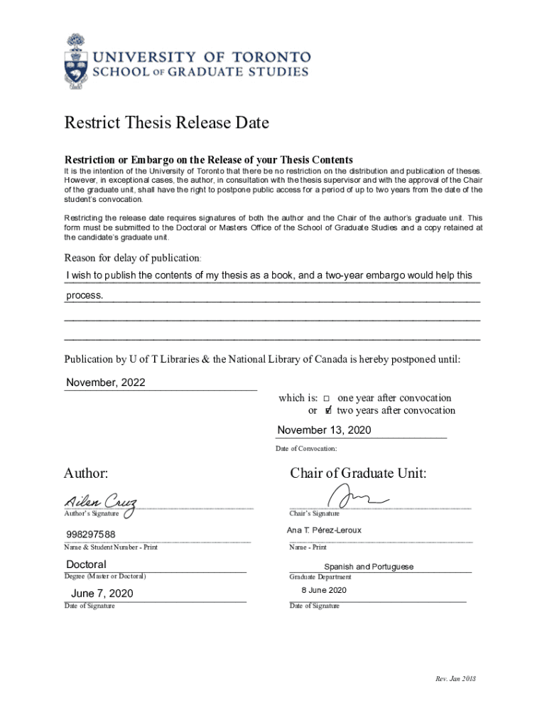 Fillable Online tspace library utoronto Restrict Thesis Release Date ...
