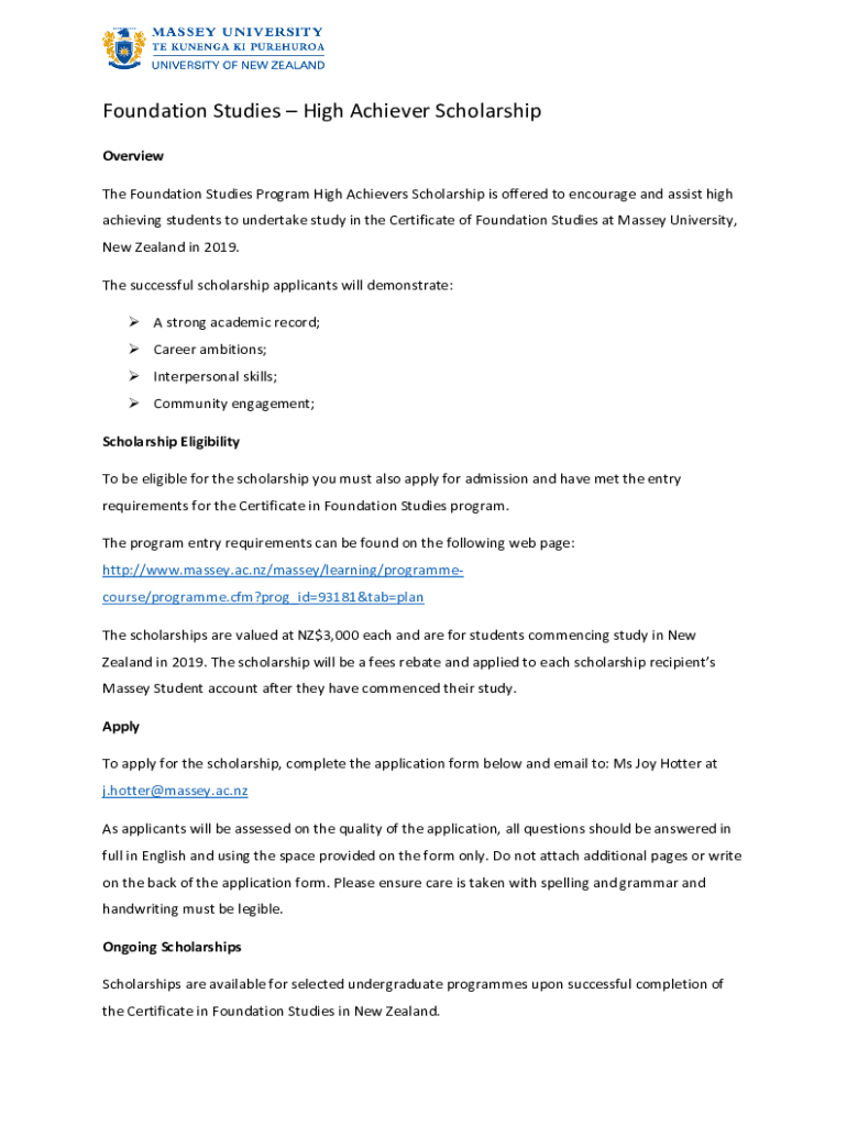 Fillable Online Foundation Studies High Achiever Scholarship Fax Email Print - pdfFiller